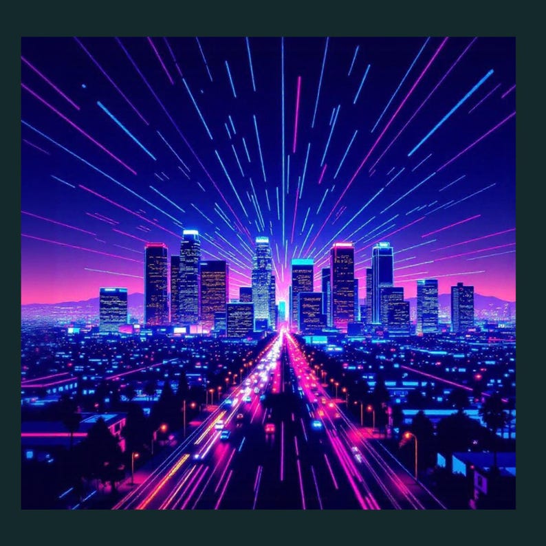 Neon Los Angeles Skyline Poster: Abstract Cityscape Art (digital ...