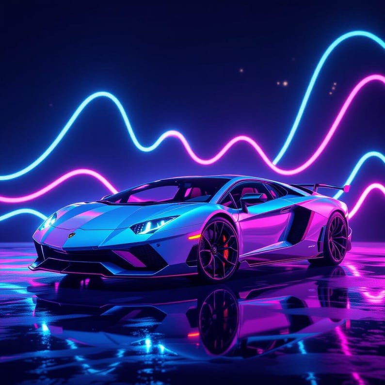 2025 Lamborghini Aventador Neon Car Art Print (digital Download 14x16 ...
