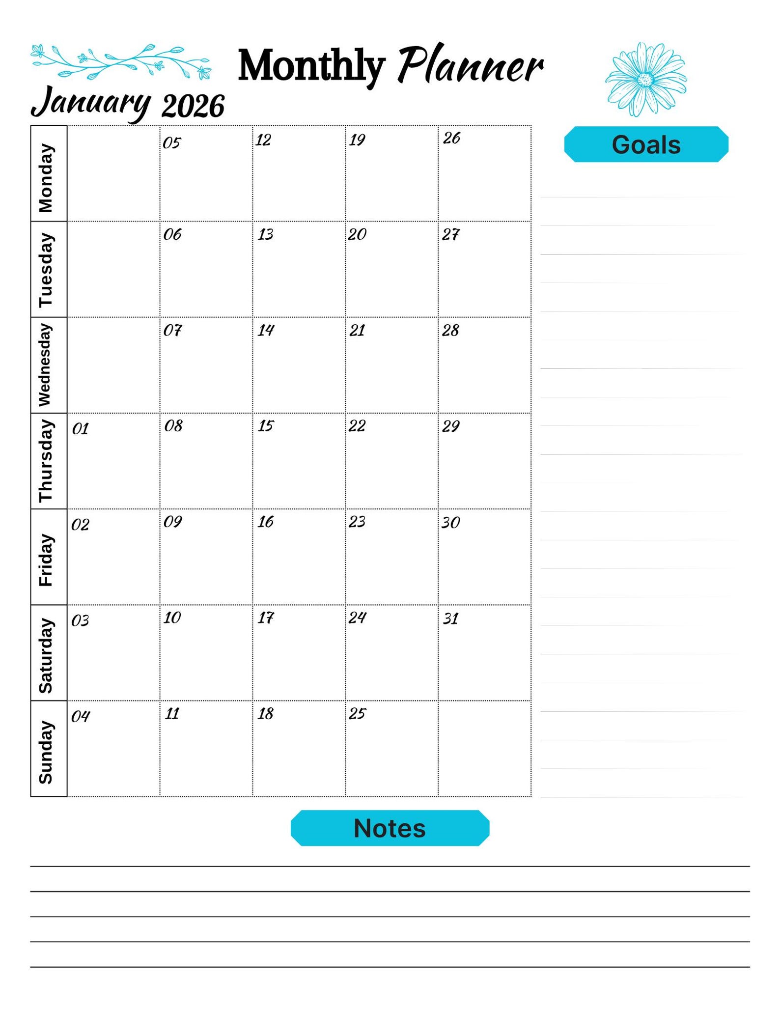2026 Planner Canva Template: Daily, Weekly, Monthly (editable, 8.5x11 ...
