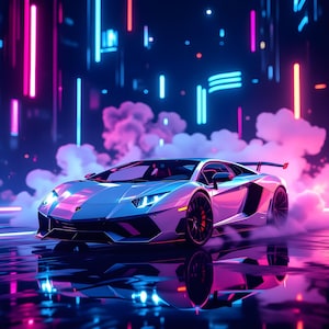 2025 Lamborghini Aventador Neon Car Art Print (digital Download 14x16 ...