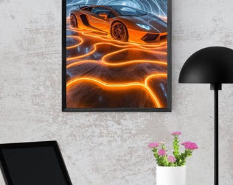 Abstract Neon Lamborghini Wall Art - Etsy