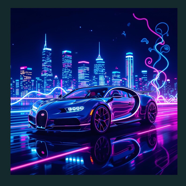Neon Bugatti Chiron Art Print: Futuristic Car Poster (digital Download ...
