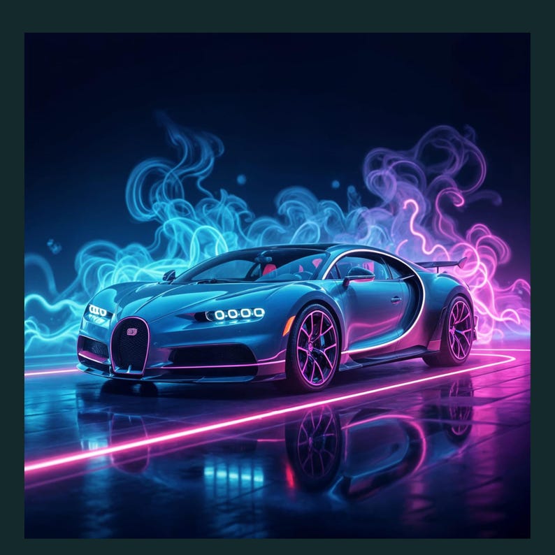 Neon Bugatti Chiron Art Print: Futuristic Car Poster (digital Download ...