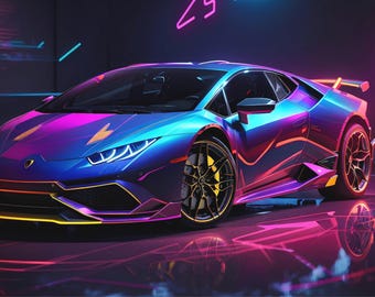 Abstract Neon Lamborghini Wall Art - Etsy