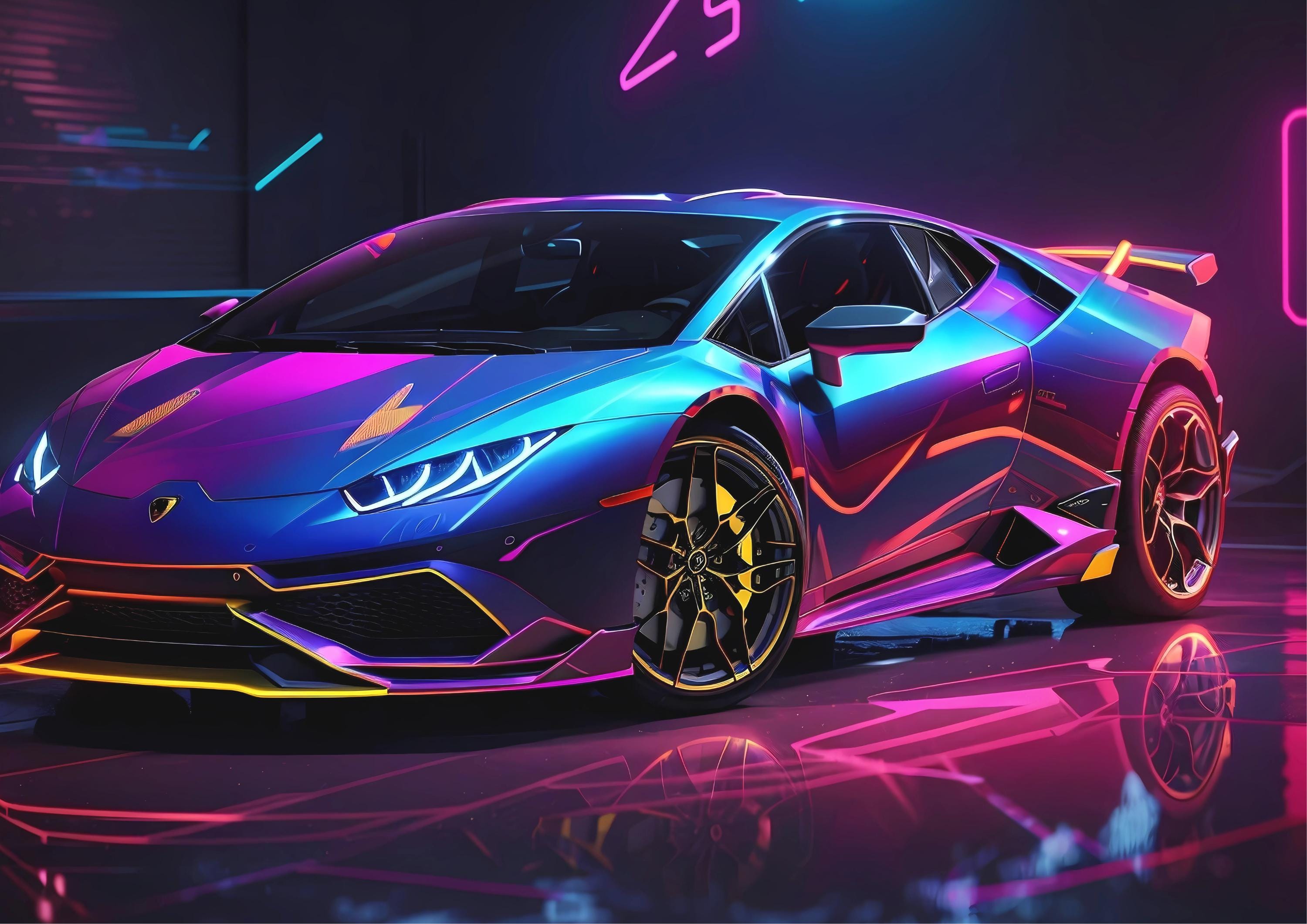 Neon Lamborghini Art Print: Huracan & Aventador (digital Download) - Etsy