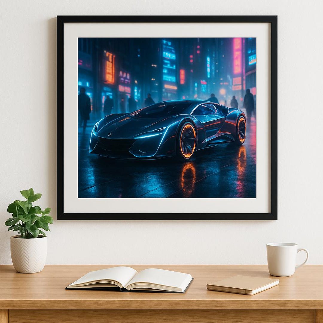 Futuristic Concept Car| Digital Art Print | Cyberpunk Neon Car| Poster ...