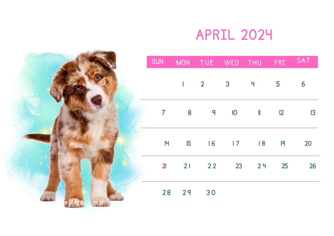 Watercolor Dog Printable Calendar 2024 Printable 2024 Calendar With ...
