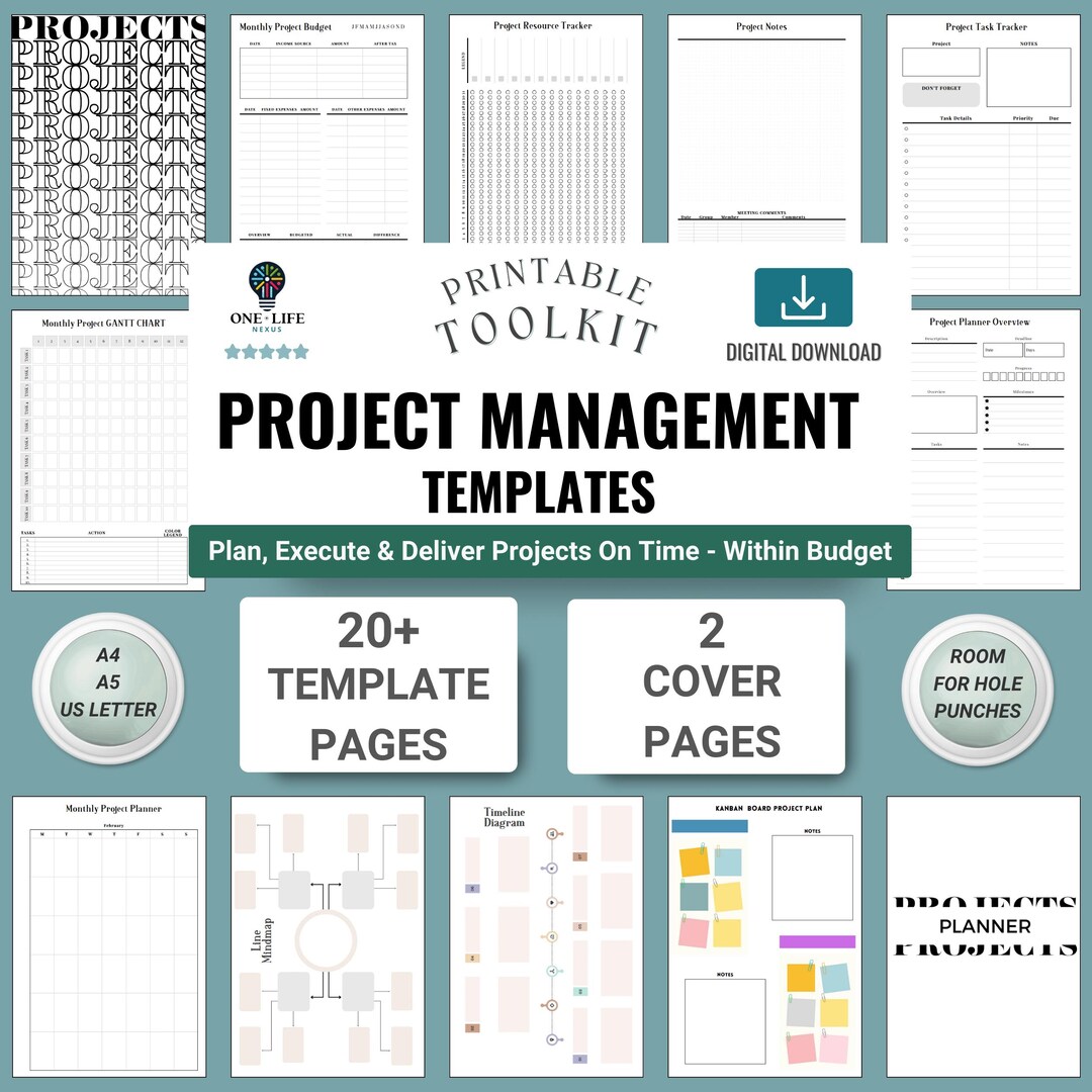 Project Management Bundle Printable Planner Insert Gantt Charts Task ...