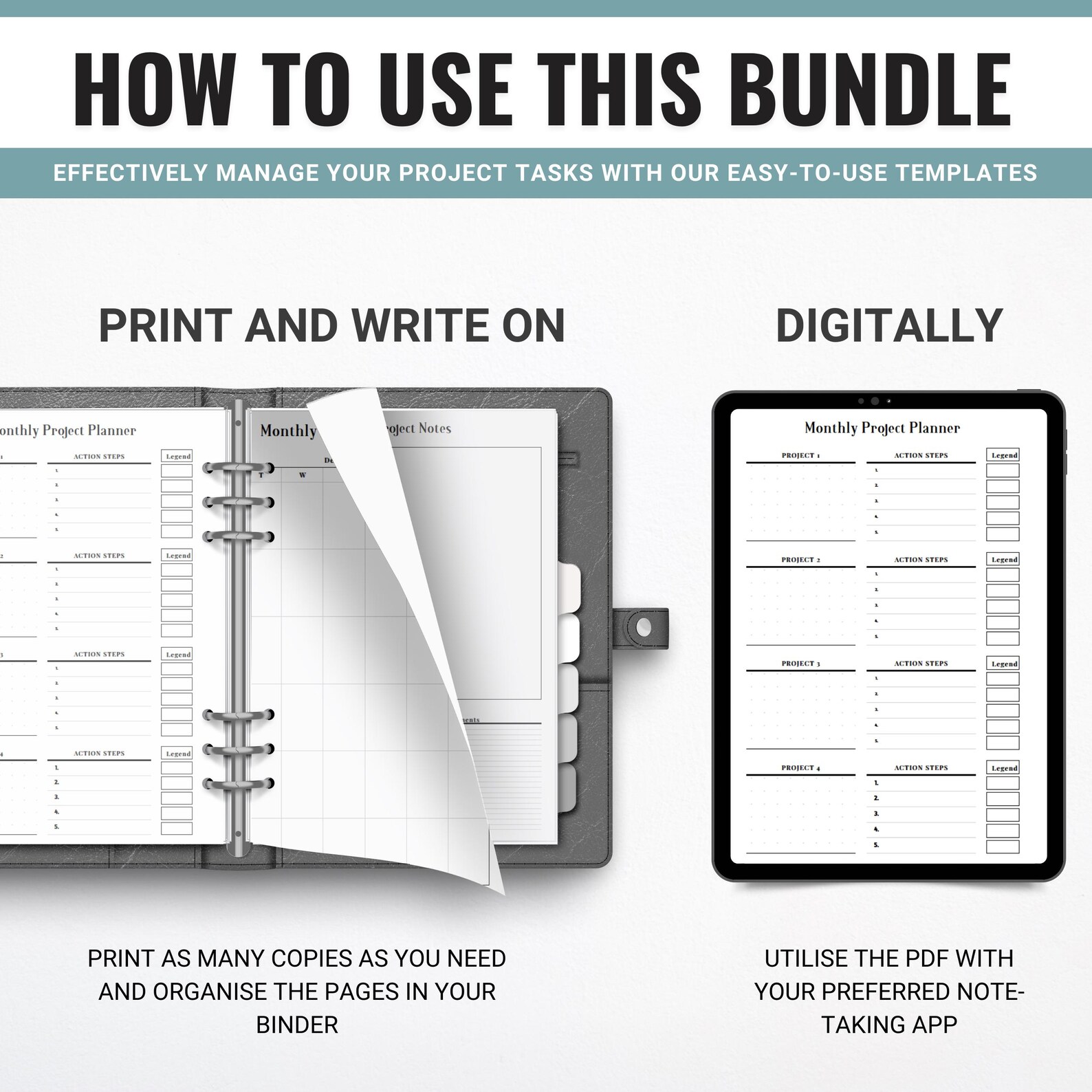 Project Management Bundle Printable Planner Insert Gantt Charts Task ...