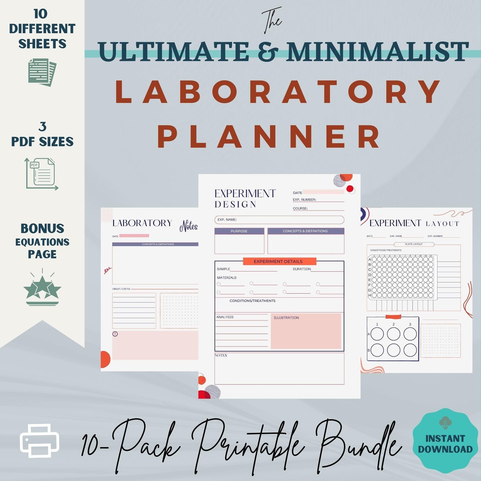 Laboratory Student PRINTABLE Planner Bundle, Instant Download, Digital ...