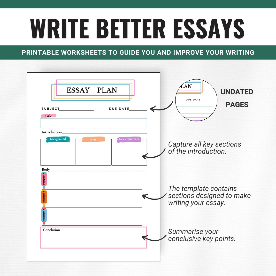 Essay Planner Printable Bundle Digital Academic Writing Organiser ...