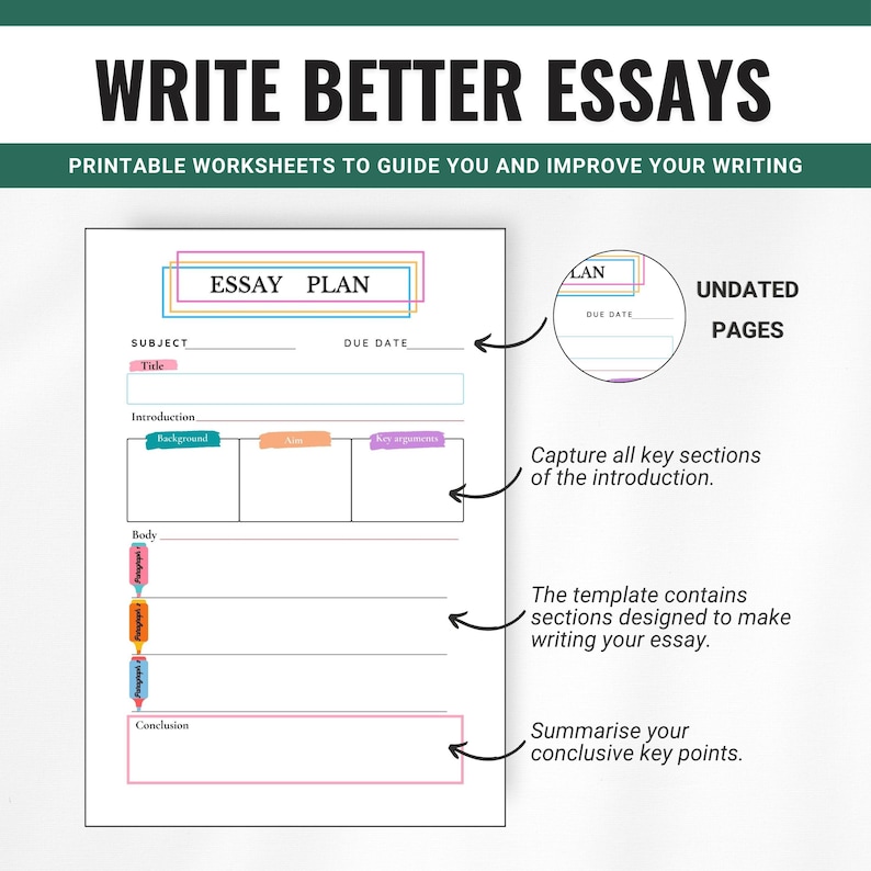 Essay Planner Printable Bundle Digital Academic Writing Organiser ...
