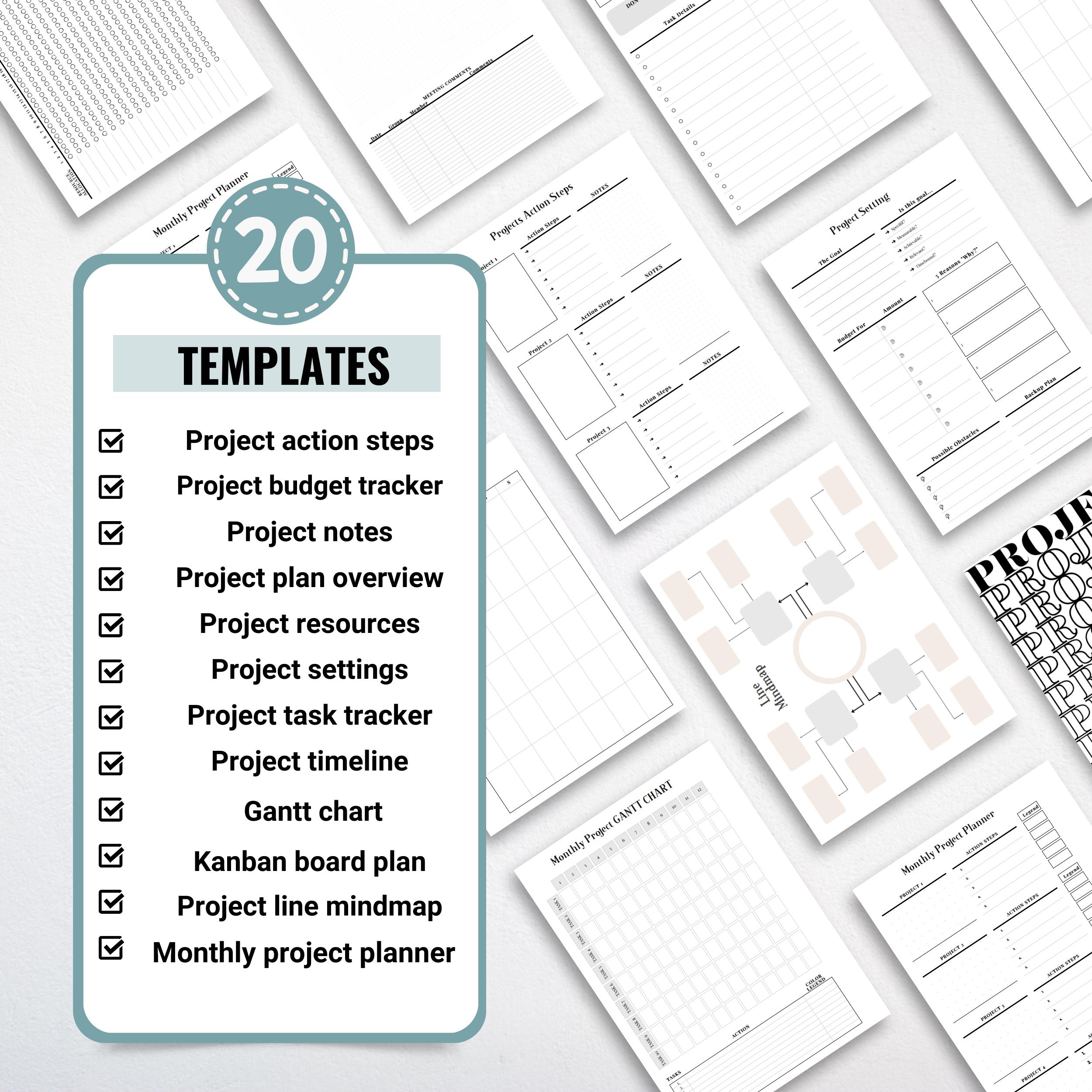 Project Management Bundle Printable Planner Insert Gantt Charts Task ...