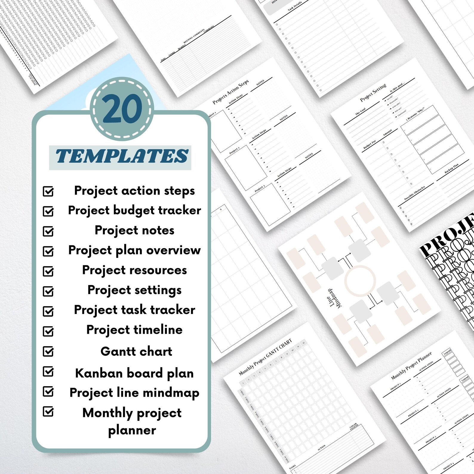 Project Management Bundle Printable Planner Insert Gantt Charts Task ...
