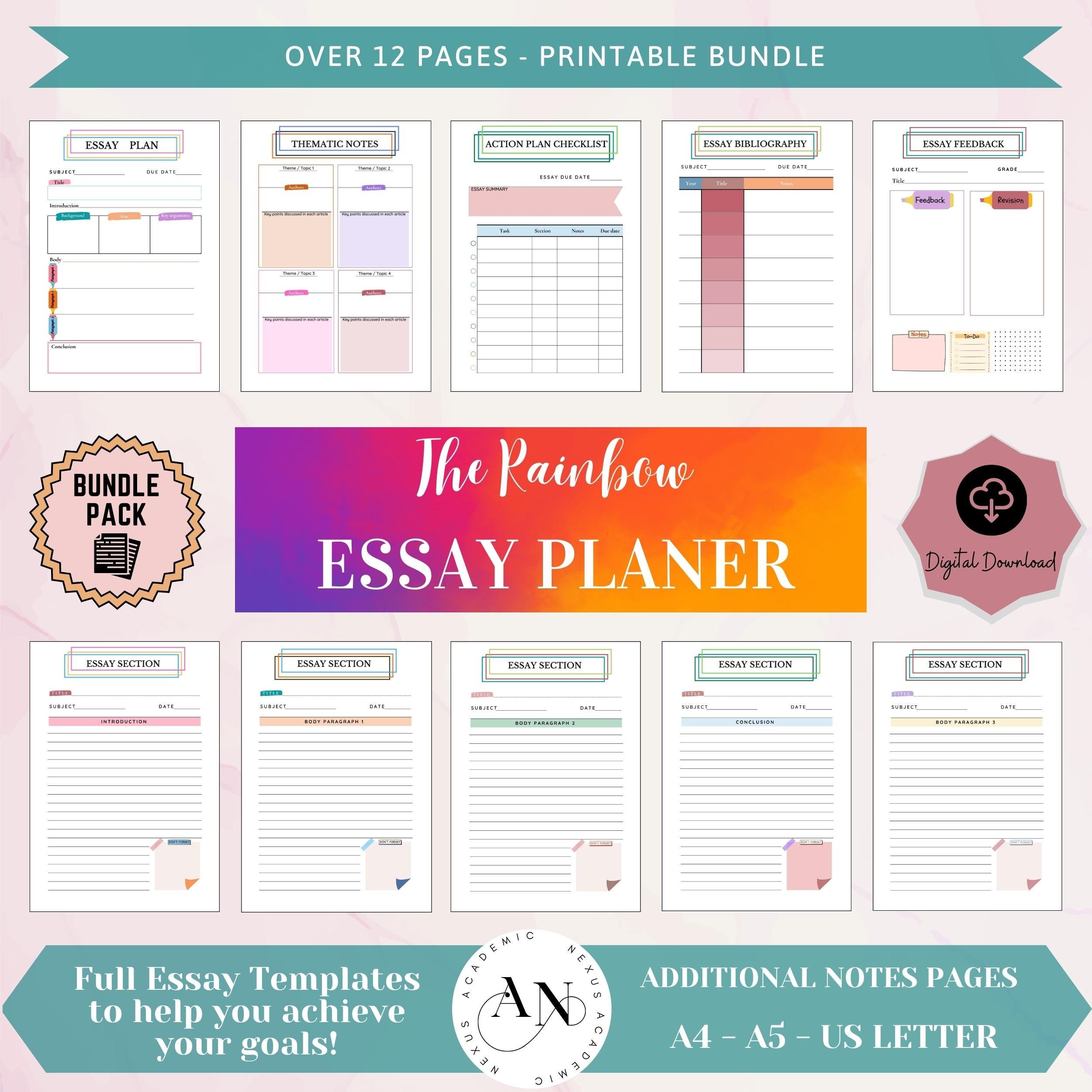 Rainbow Essay Planner Template Organizer, Printable Pack, Essay Outline ...
