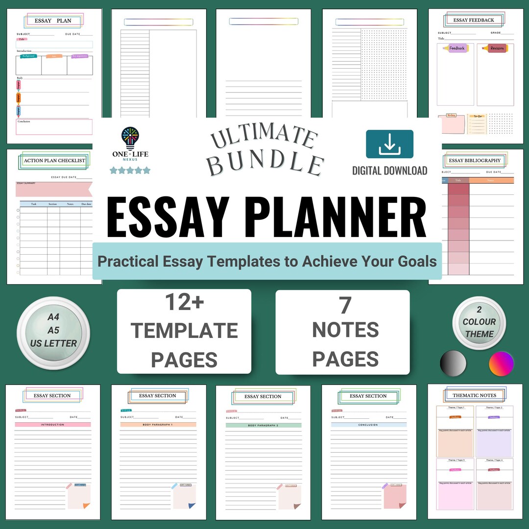Essay Planner Printable Bundle Digital Academic Writing Organiser ...