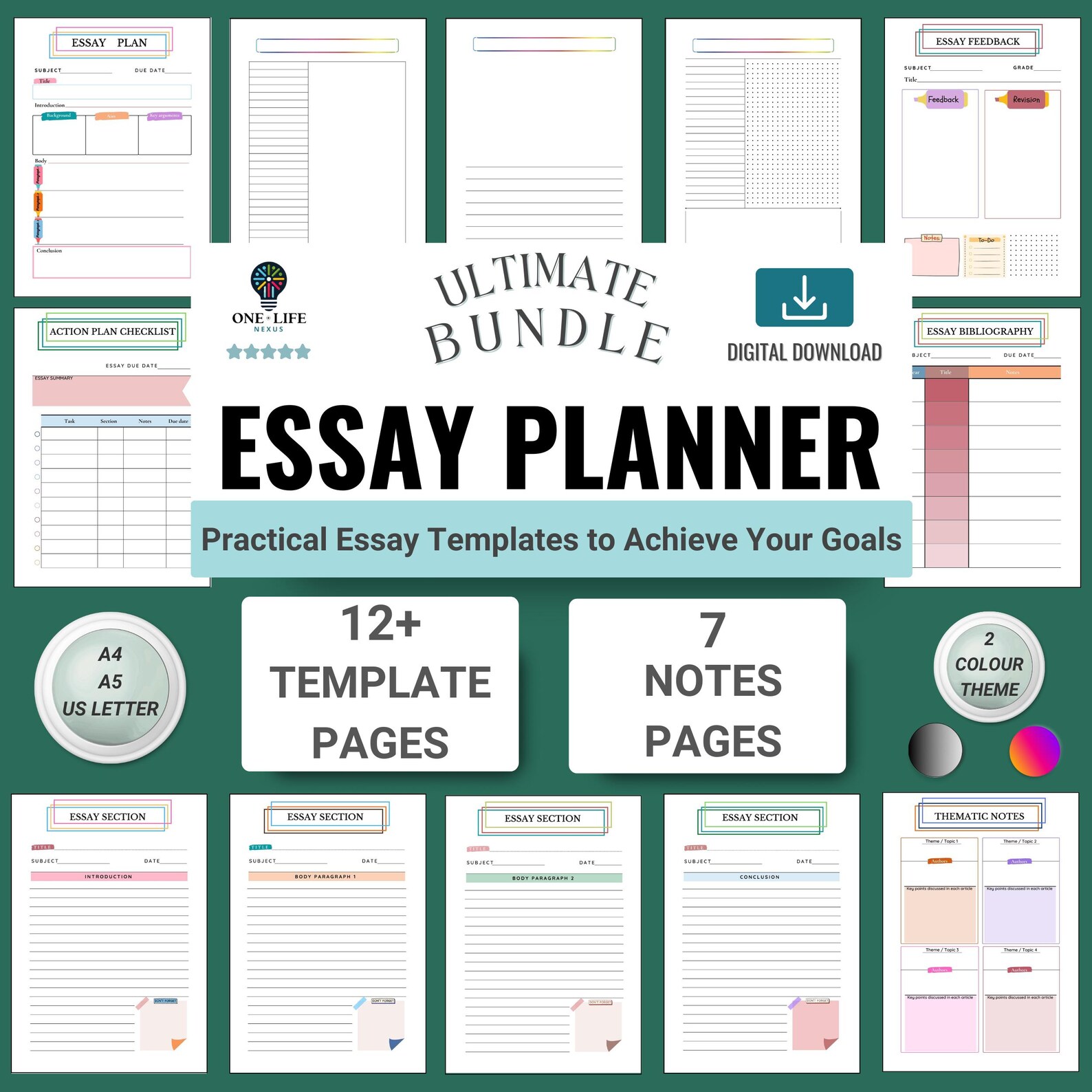 Essay Planner Printable Bundle Digital Academic Writing Organiser ...