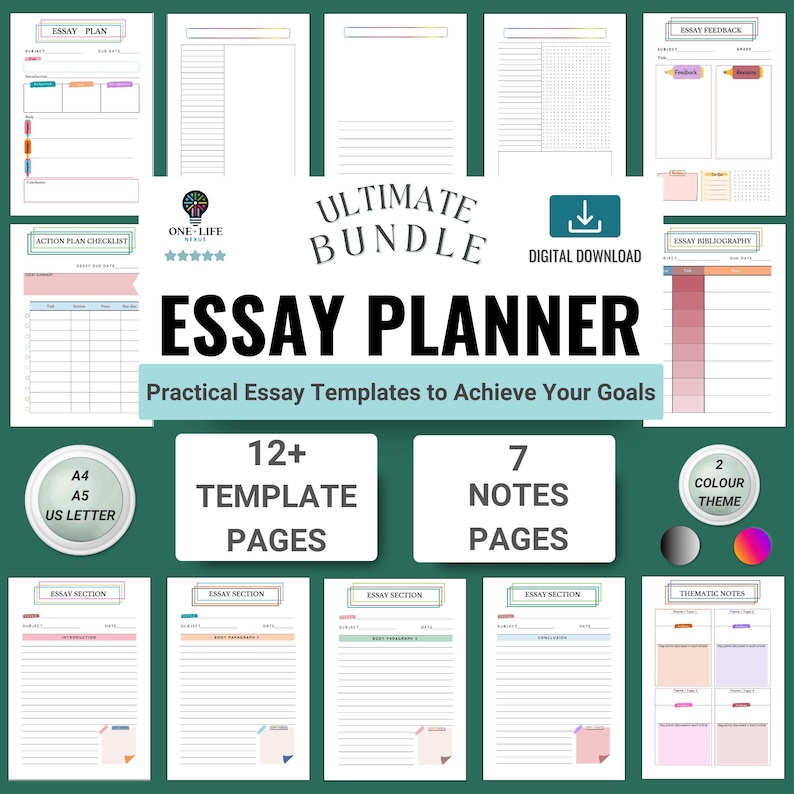 Essay Planner Printable Bundle Digital Academic Writing Organiser Printable Essay Structure ...
