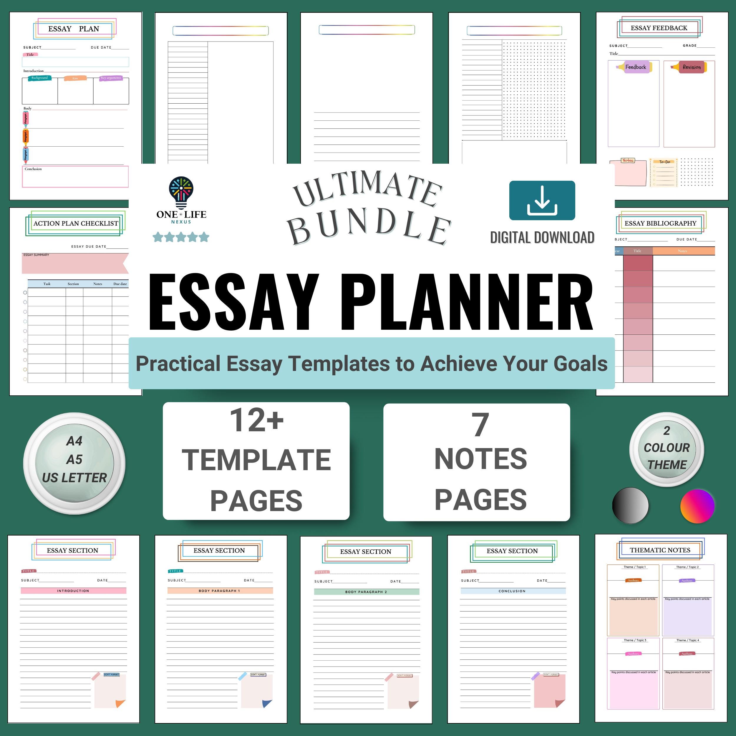 Essay Planner Printable Bundle Digital Academic Writing Organiser ...