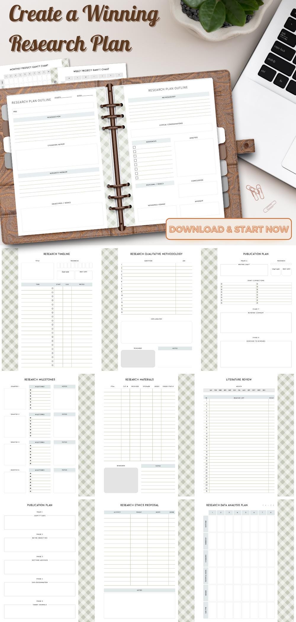 Research Planner Template Bundle Digital Academic Article Investigation ...