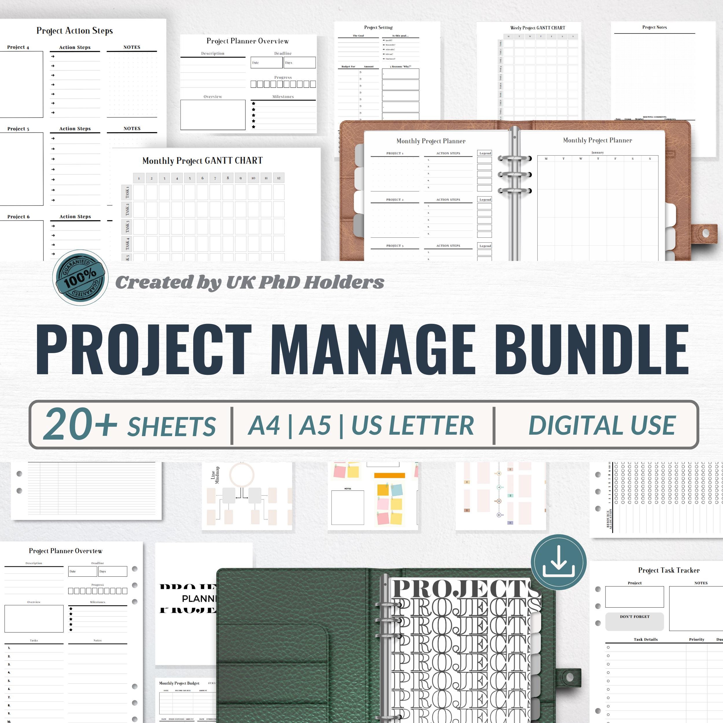 Project Management Bundle Printable Planner Insert Gantt Charts Task ...