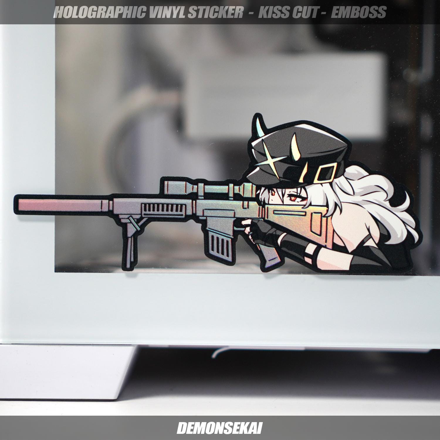 Tactical Sniper Demon | Holographic Vinyl Sticker With Embossed ...