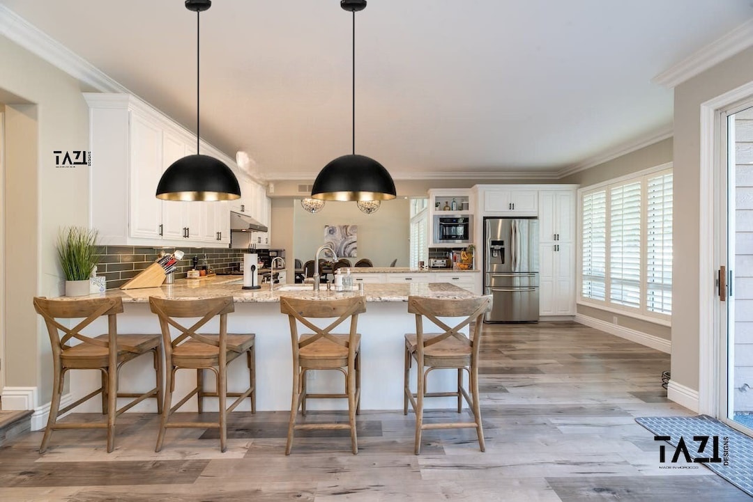 SET OF 2 Black Dome Pendant Light Kitchen, Black Bowl Pendant Light ...