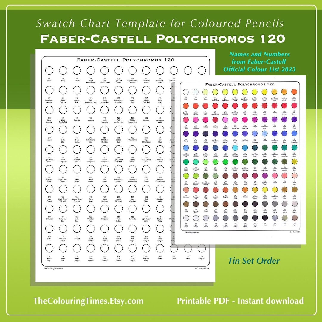 Faber-castell Polychromos 120 Swatch Template Colored Pencils Printable ...