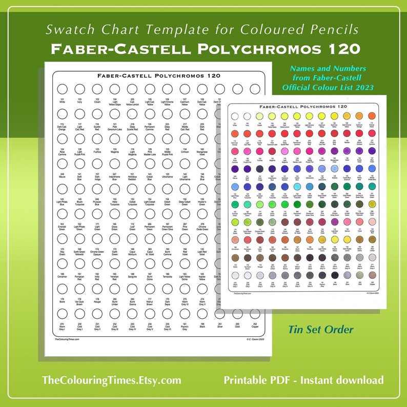Faber-castell Polychromos 120 Swatch Template Colored Pencils Printable ...