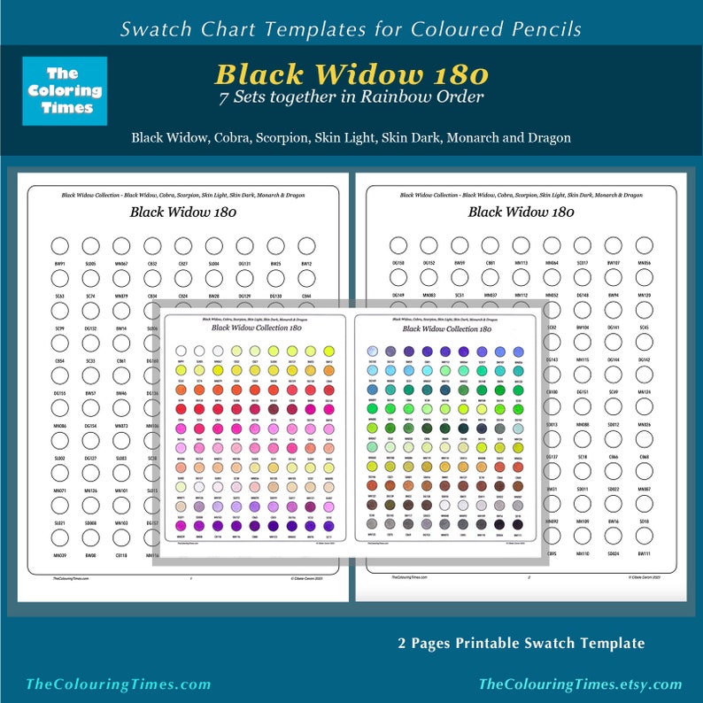 Black Widow Family 8 Swatch Chart Templates in One Printable PDF Blank ...