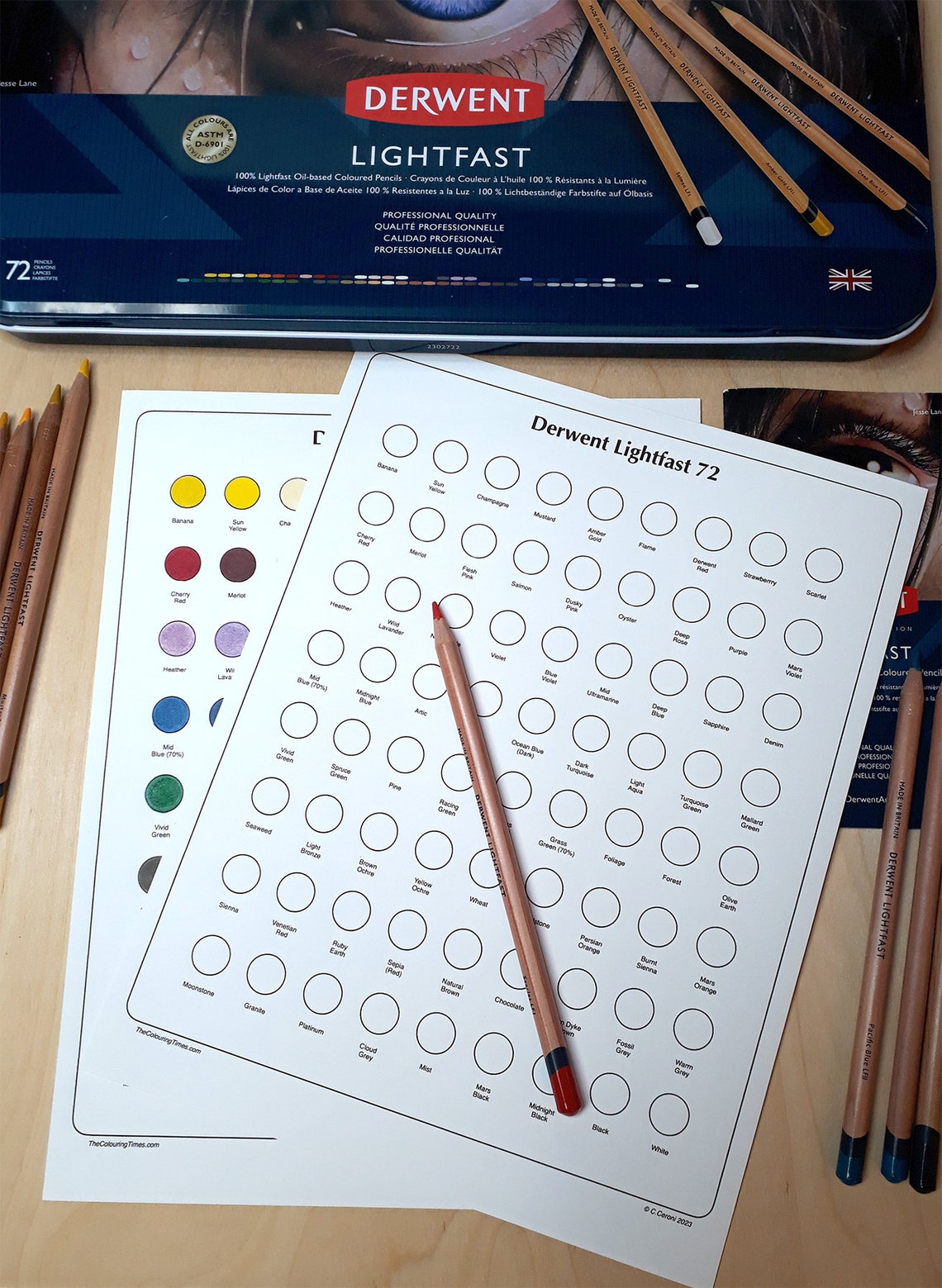 72 Lightfast Derwent Swatch PDF Printable Page Color Chart for Artist ...