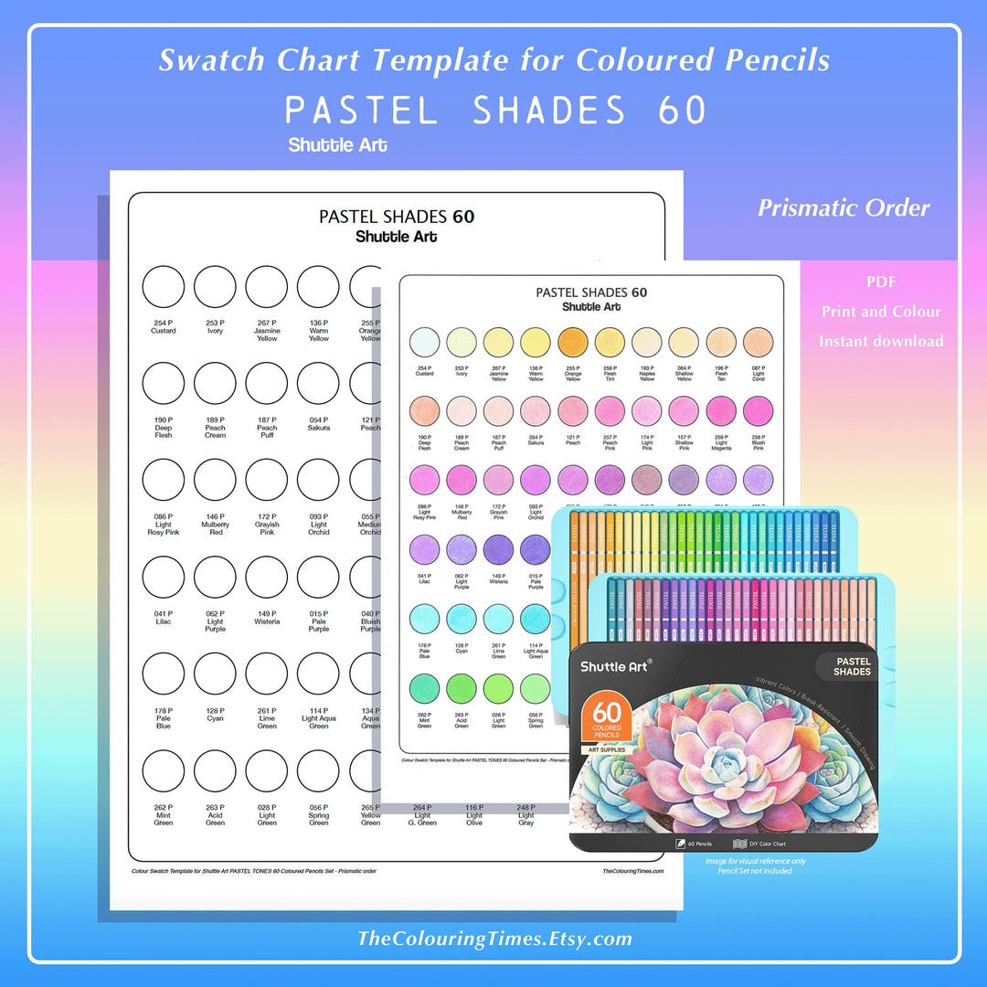 Swatch Pastel Tones 60 Pencils Shuttle Art PDF Colour Template for ...