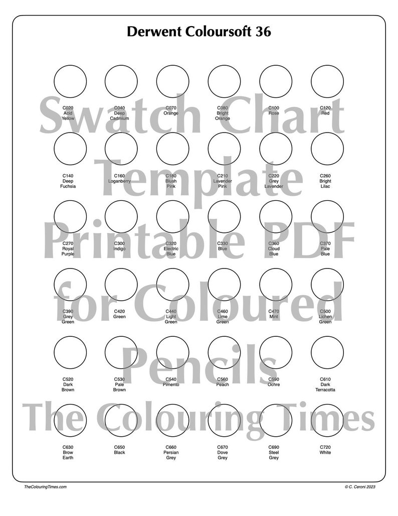 Derwent Coloursoft 36 Swatch Chart - Printable PDF - Blank Template for ...