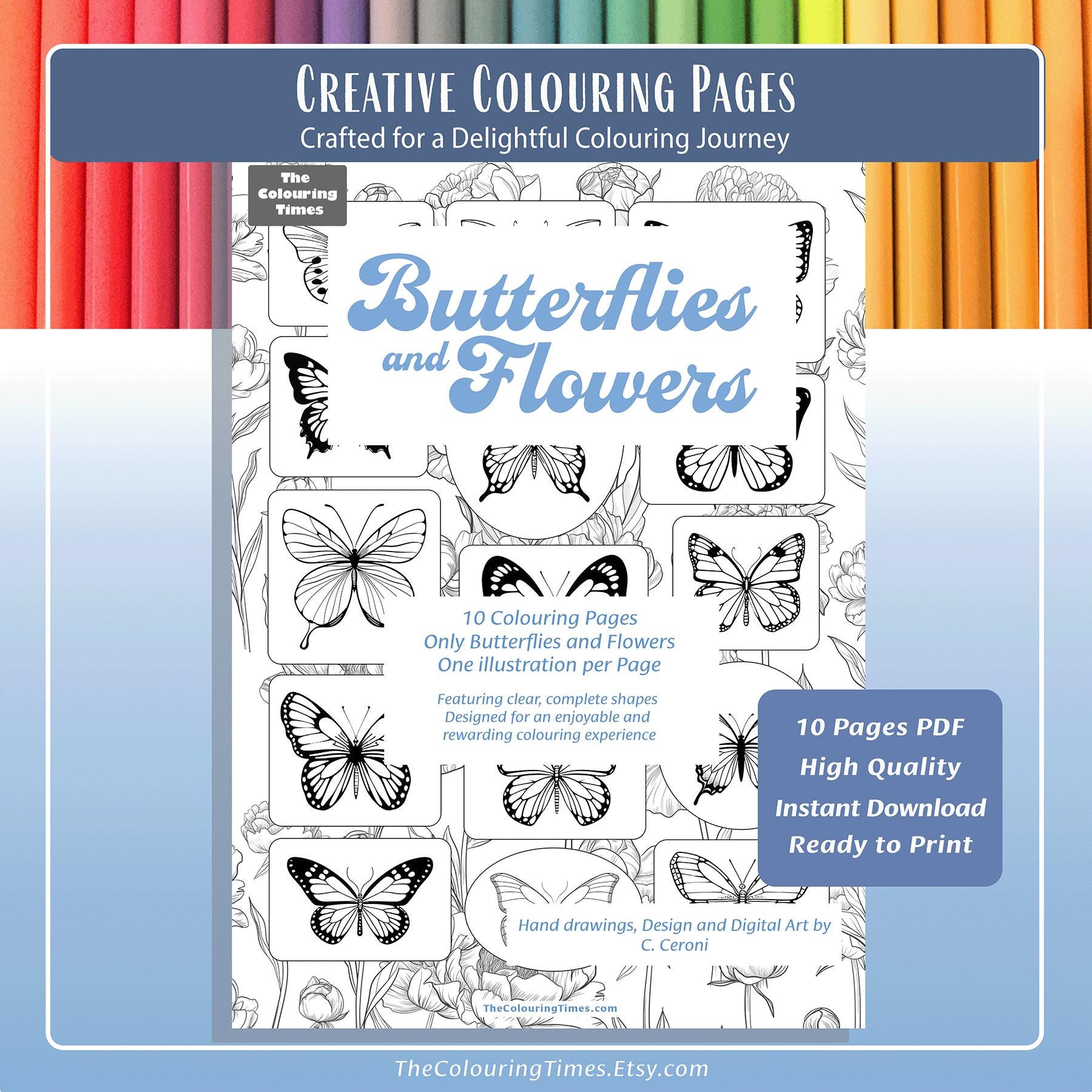 Creative Colouring Pages Butterflies and Flowers 10 Artist Designs PDF ...