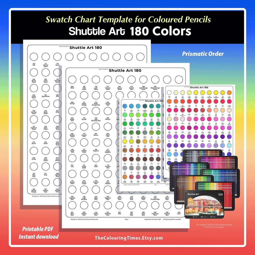 Shuttle Art 180 Pencil Set Color CHART PDF Instant Download Swatch ...