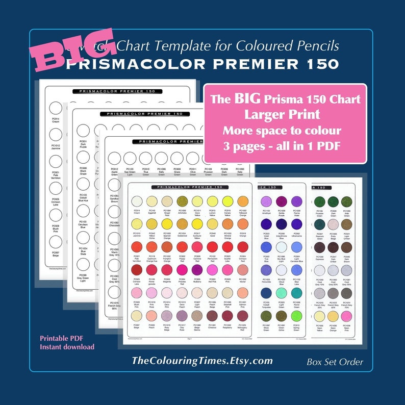 The BIG Prismacolor Premier 150 Swatch Chart Large Print Template 3 ...