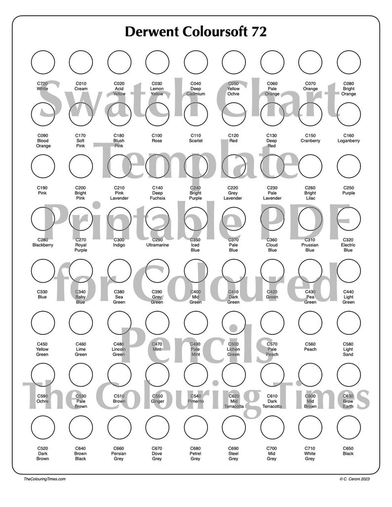 Derwent Coloursoft 72 Swatchtemplate PDF Colour Chart for Coloured ...
