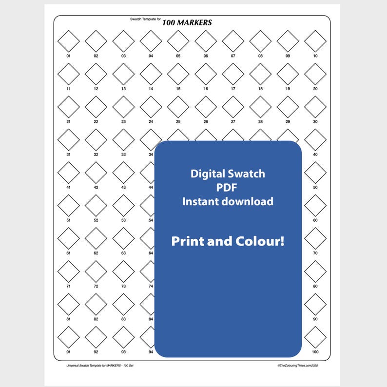 100 Marker Swatch Chart, Universal Color Test (printable PDF) - Etsy