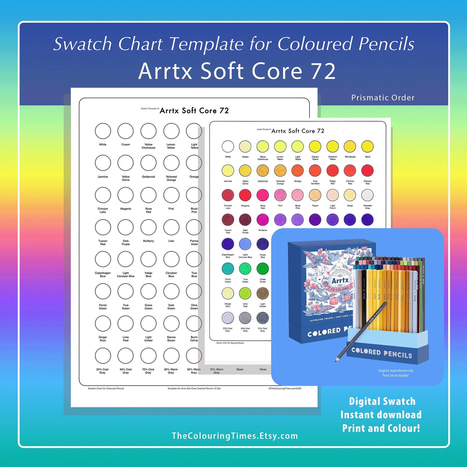 Arrtx 72 Pencil Swatch PDF Prismatic Chart Organized Color Palette ...