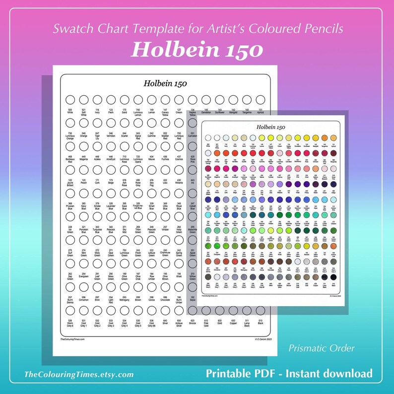 Swatch 150 Holbein Colour Chart 2X PDF Classic and Updated Names ...