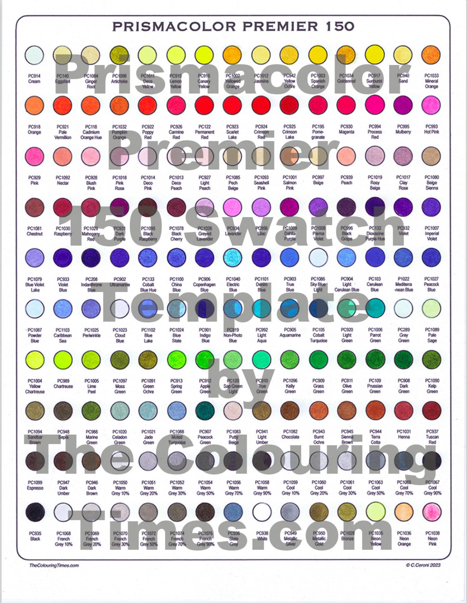 Prismacolor Premier 150 Swatch Chart Template New Colours Included 2 ...