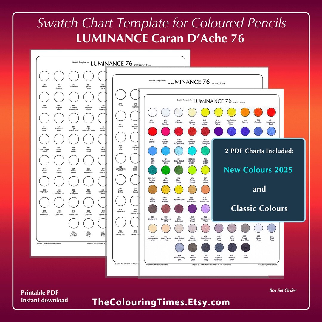 Luminance 76 Swatch NEW COLOURS Chart Blank Template for Artist ...
