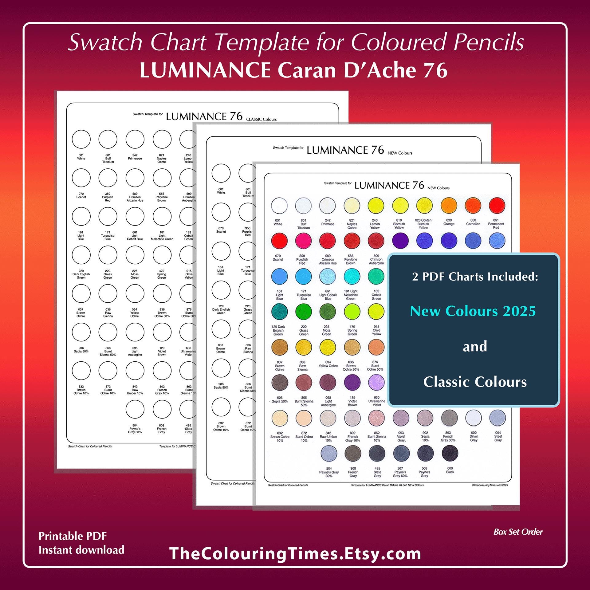 Luminance 76 Swatch NEW COLOURS Chart Blank Template for Artist ...