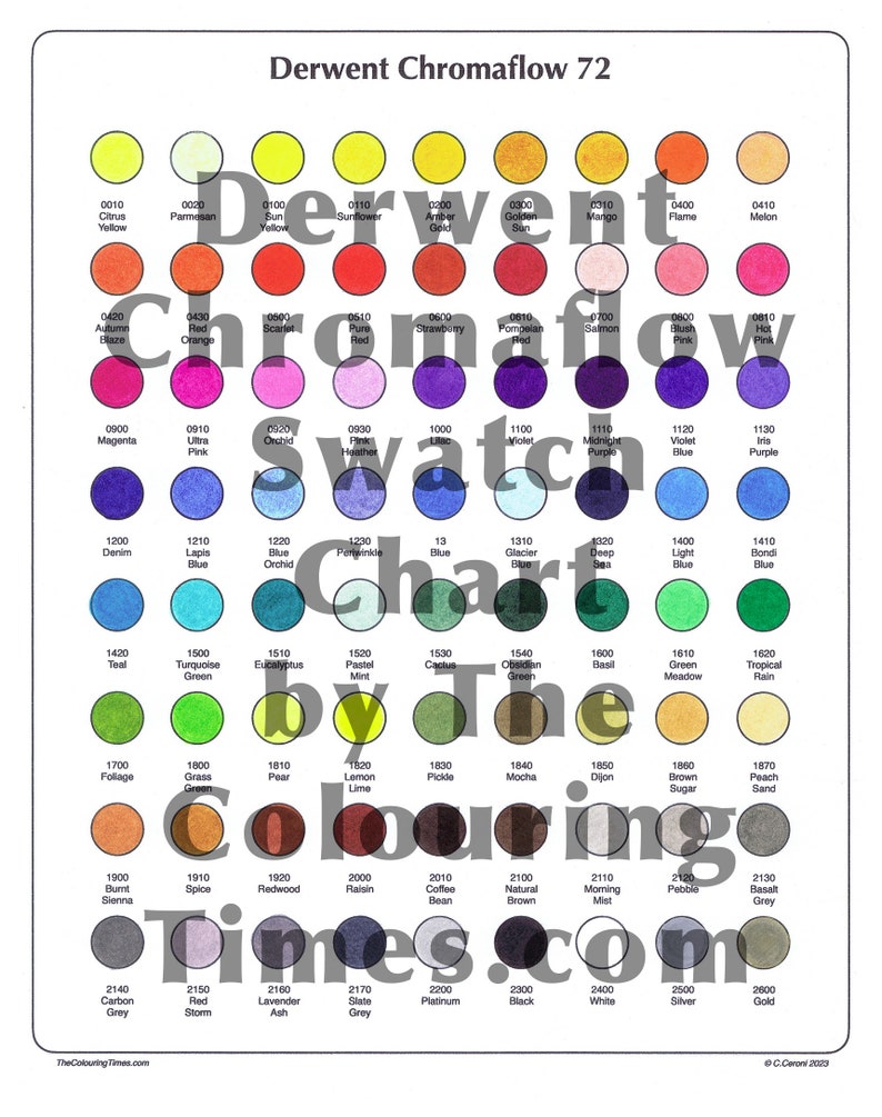 Derwent Chromaflow 72 Swatch Chart Template PDF Printable Chart With ...