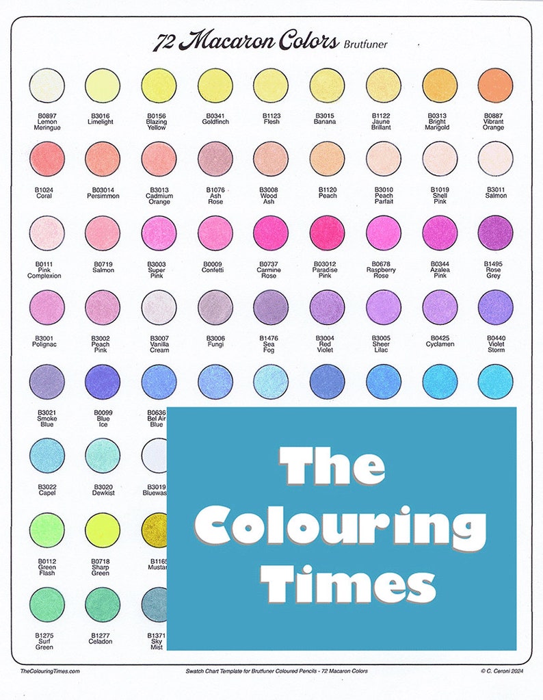Macaron Colors Brutfuner 72 Pencil Set Swatch Template With Names and ...