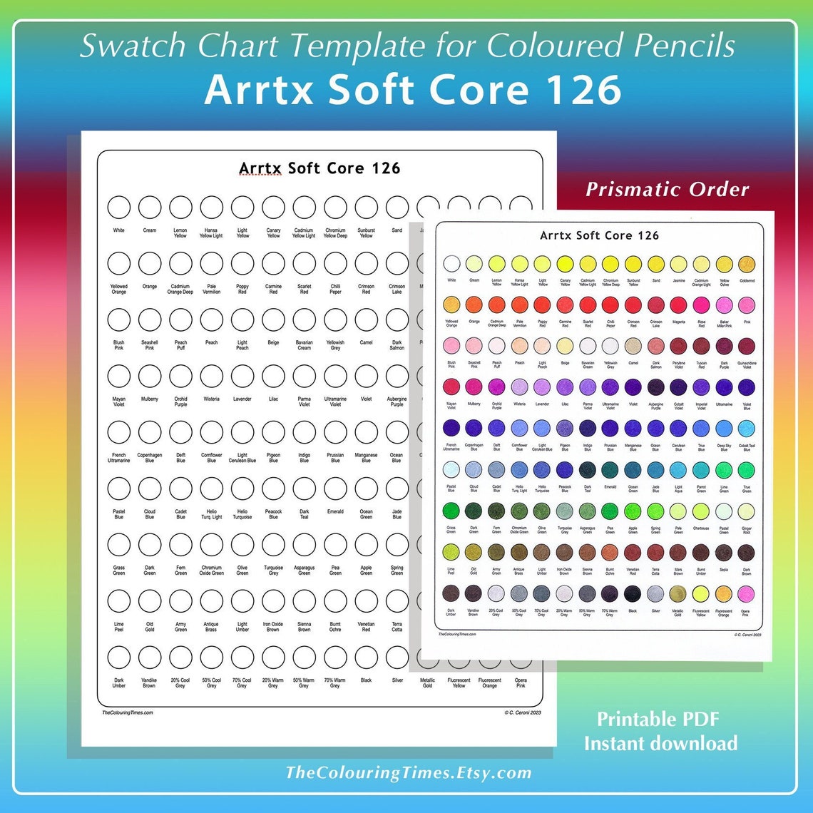 Arrtx 126 Swatch Template Printable PDF Colour Chart for Coloured ...