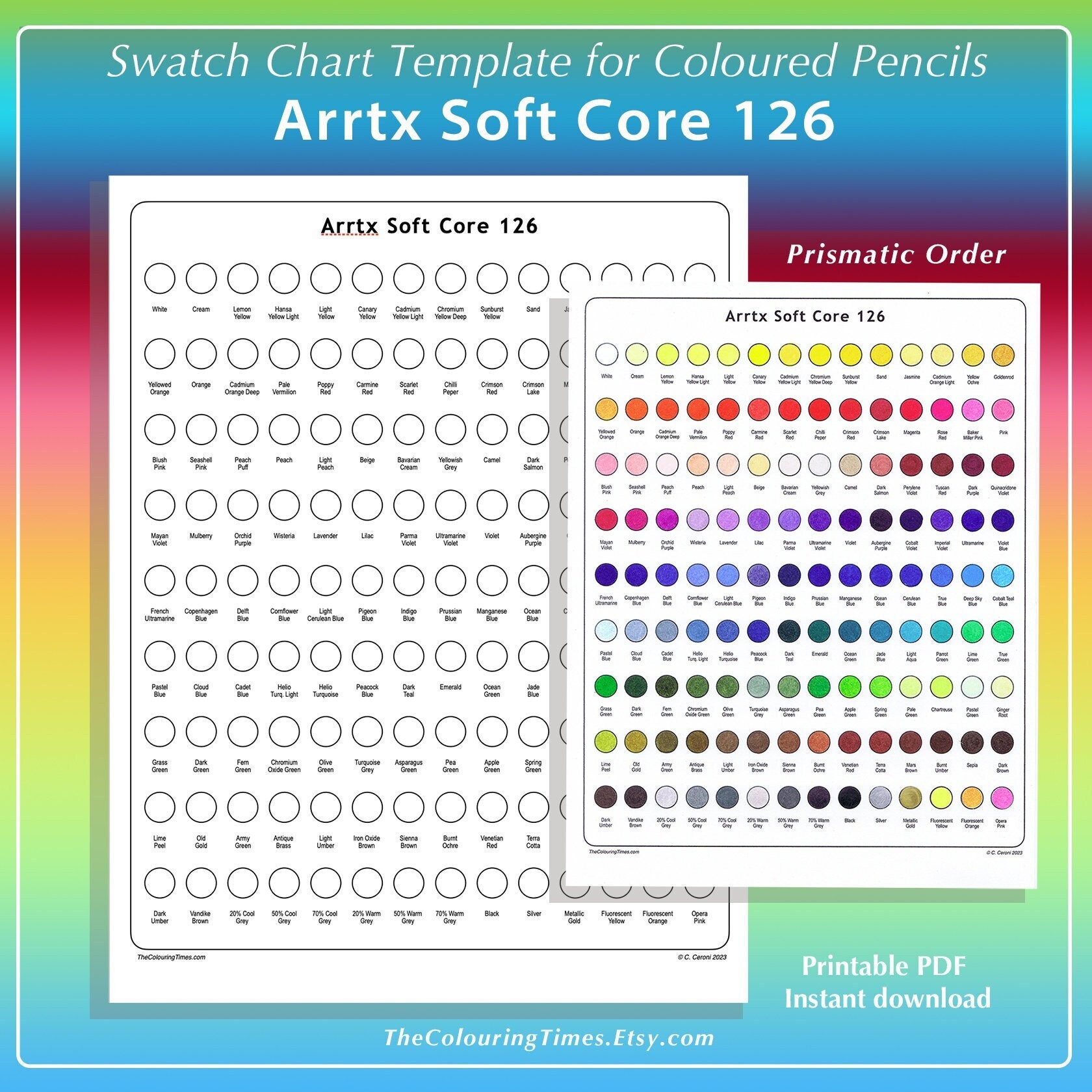 Arrtx 126 Swatch Template Printable PDF Colour Chart for Coloured ...