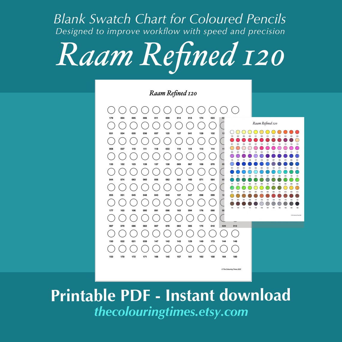 Raam Refined 120 Color Pencil Swatch Chart Template Printable PDF One ...