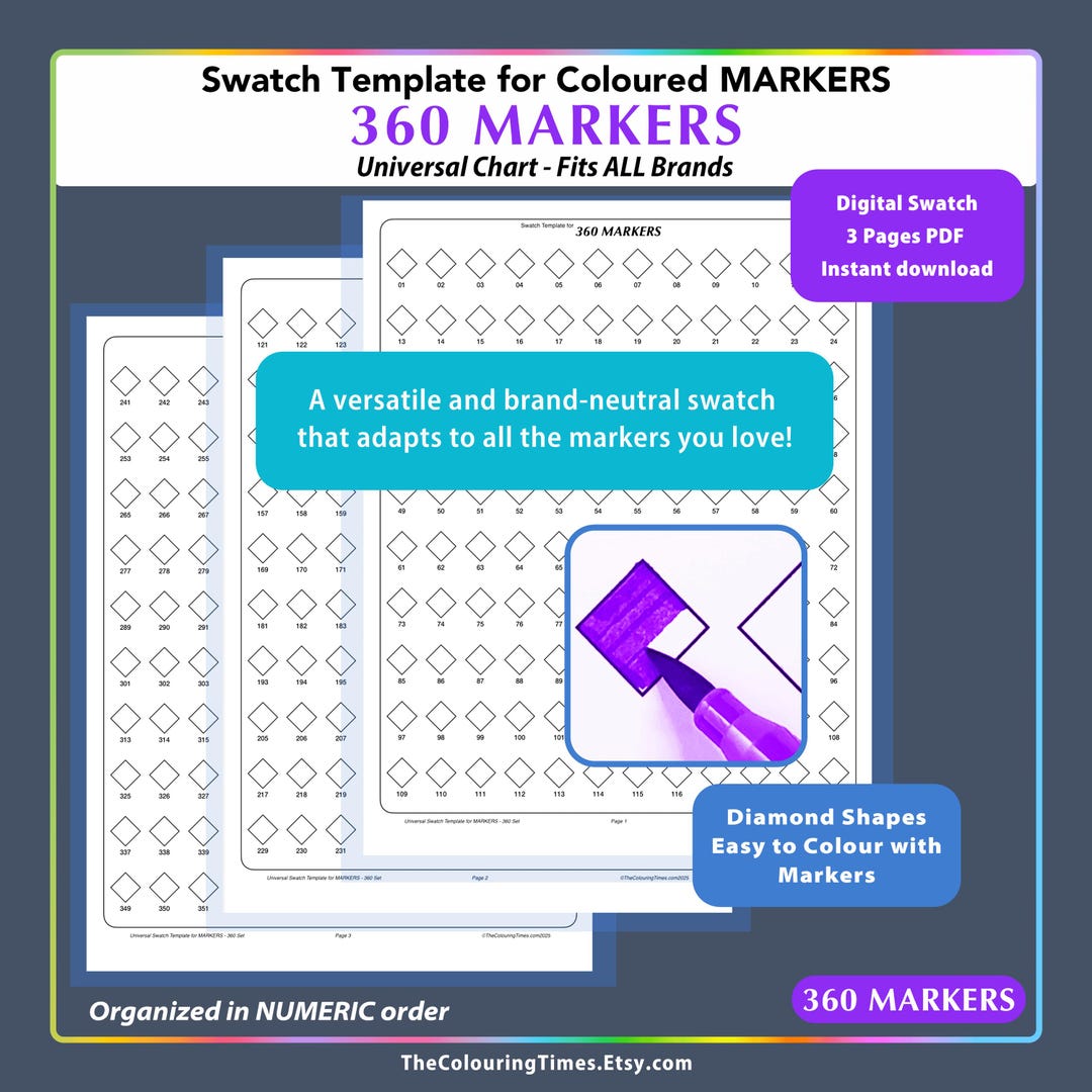 360 MARKERS Universal Marker Swatch PDF 3 Pages Versatile Colour Page ...