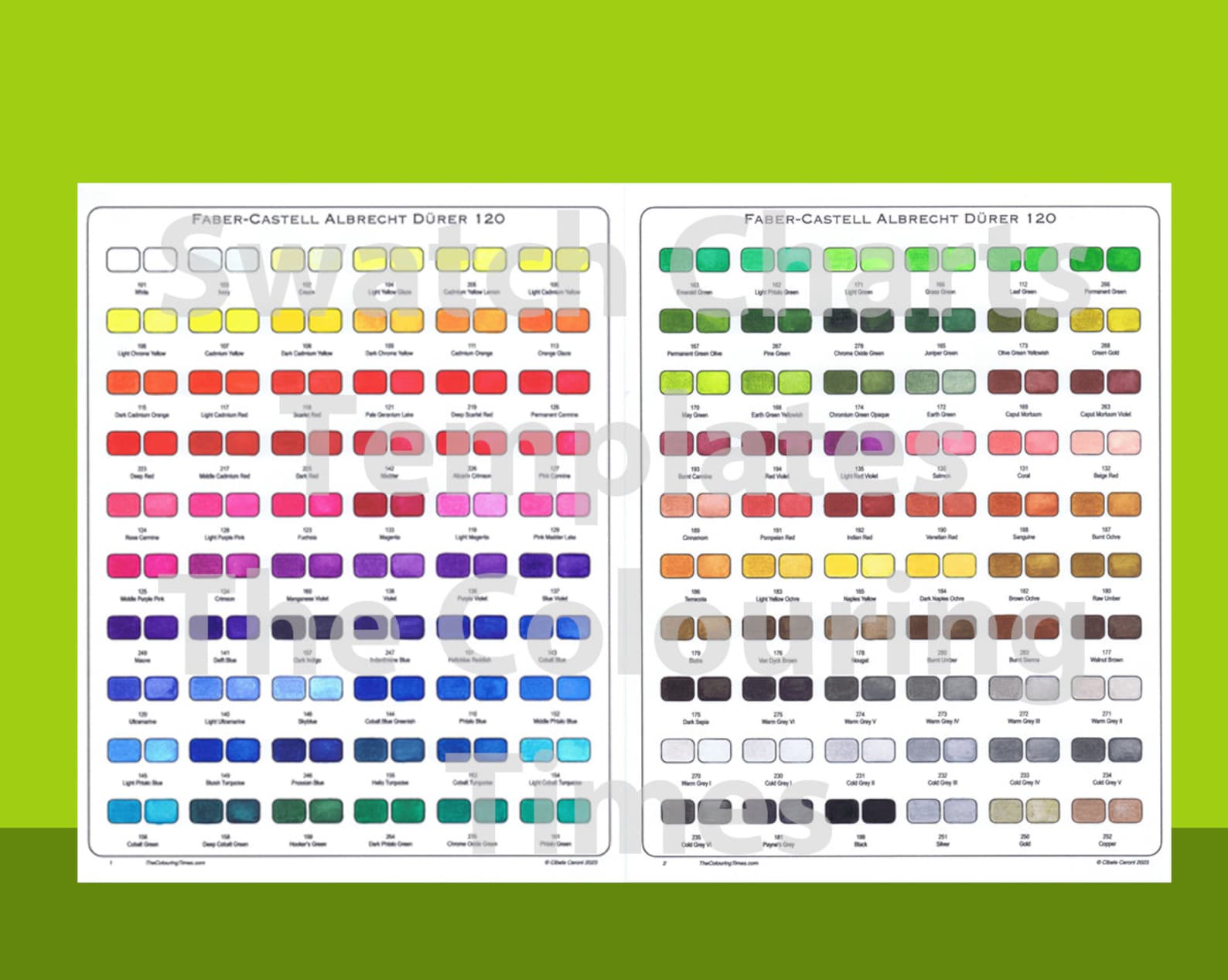 120 Faber-castell Albrecht Durer Swatch Template Dry Wet Double Chart ...